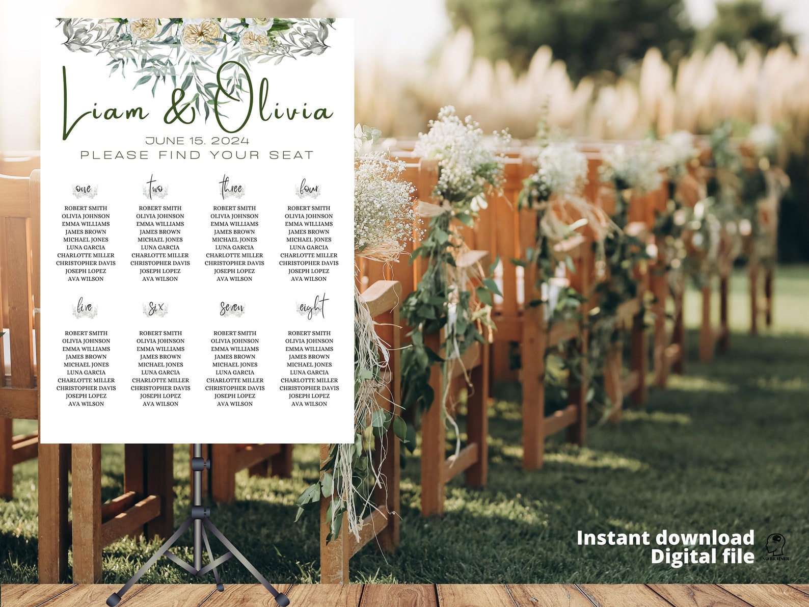 Floral Wedding Seating Chart Editable in Canva.5 Sizes Digital Download ...