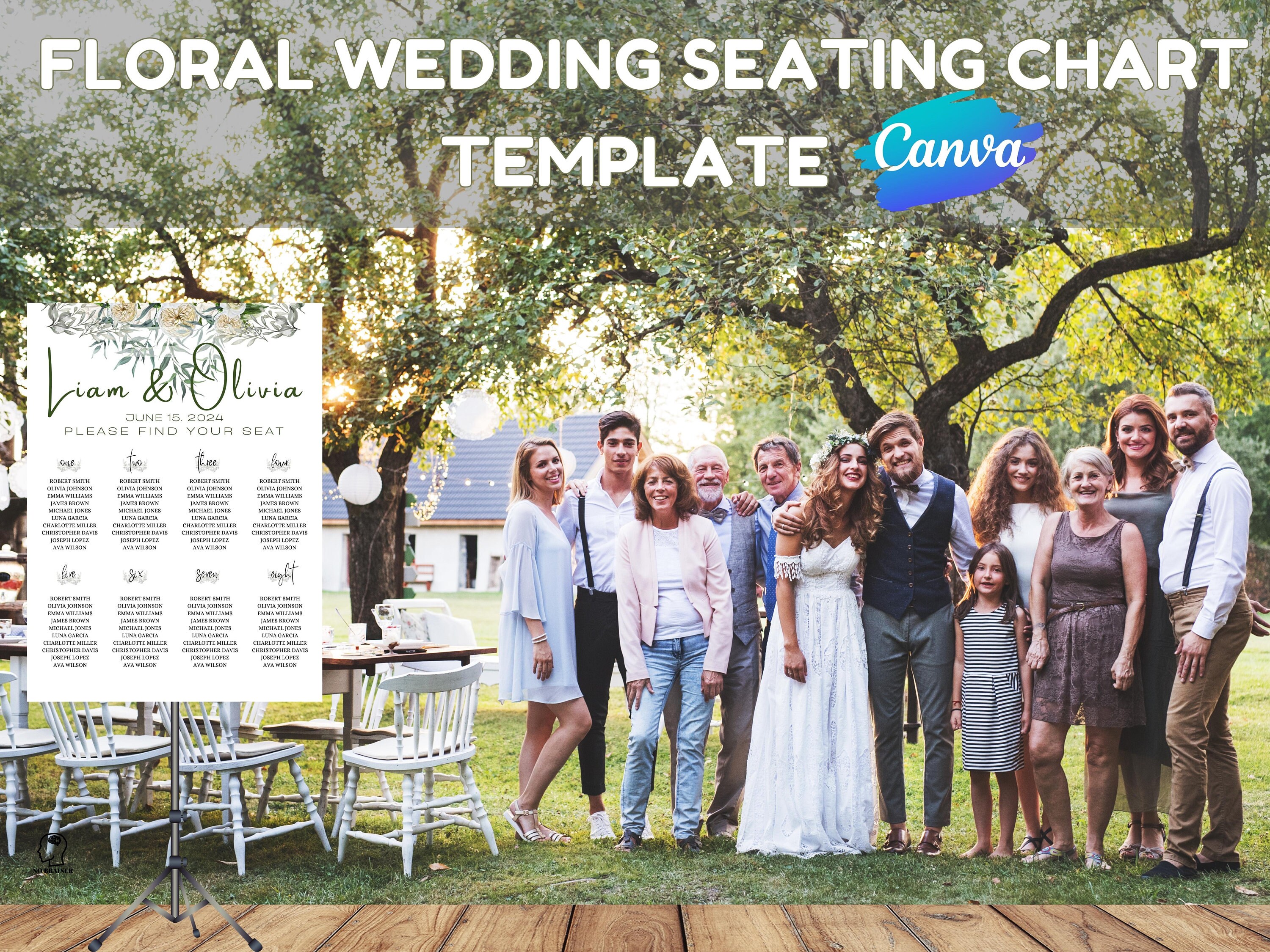Floral Wedding Seating Chart Editable in Canva.5 Sizes Digital Download ...