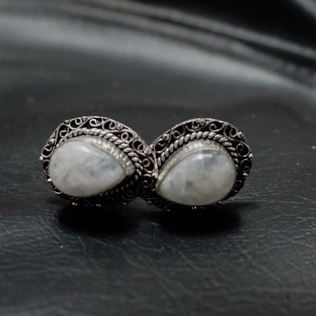 Vintage Art Deco Rainbow Moonstone Cufflinks: Oxidized Sterling Silver ...