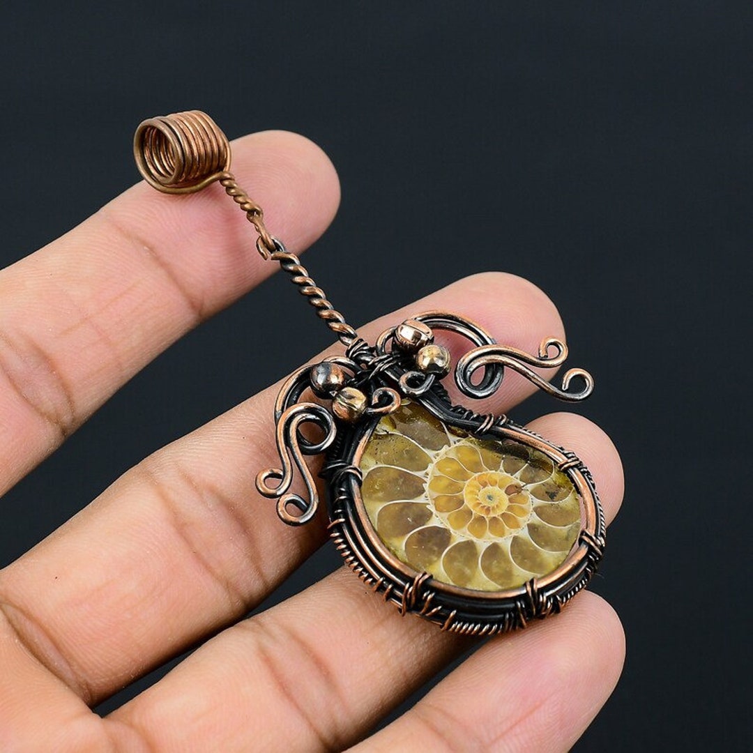 Ammonite Fossil Copper Wire Wrapped Pendant Gemstone Pendant - Etsy