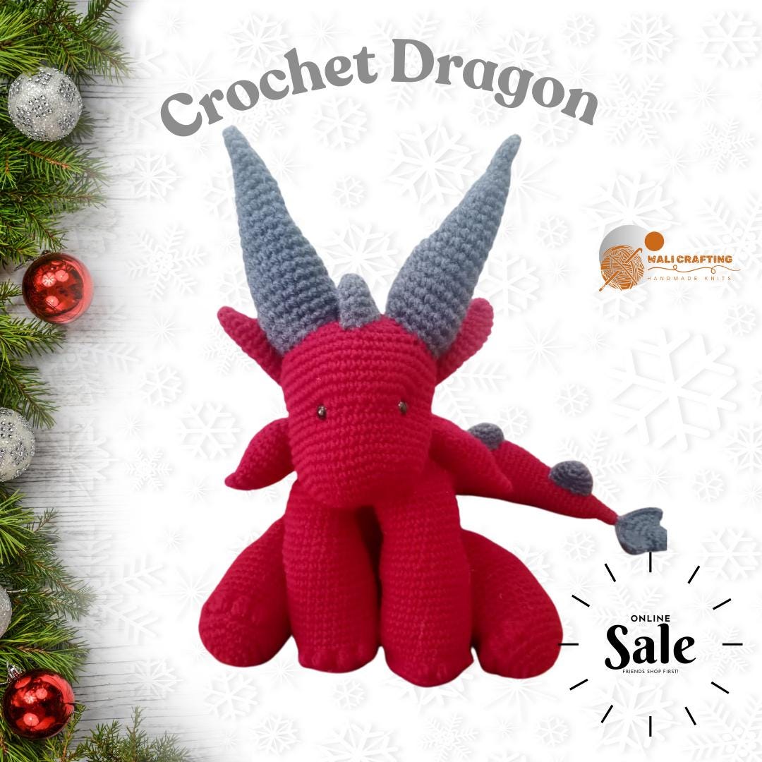 Crochet Dragon Pattern PDF, Crochet Big Dragon PATTERN, Dragon Plush Pattern by Walicrafting ...