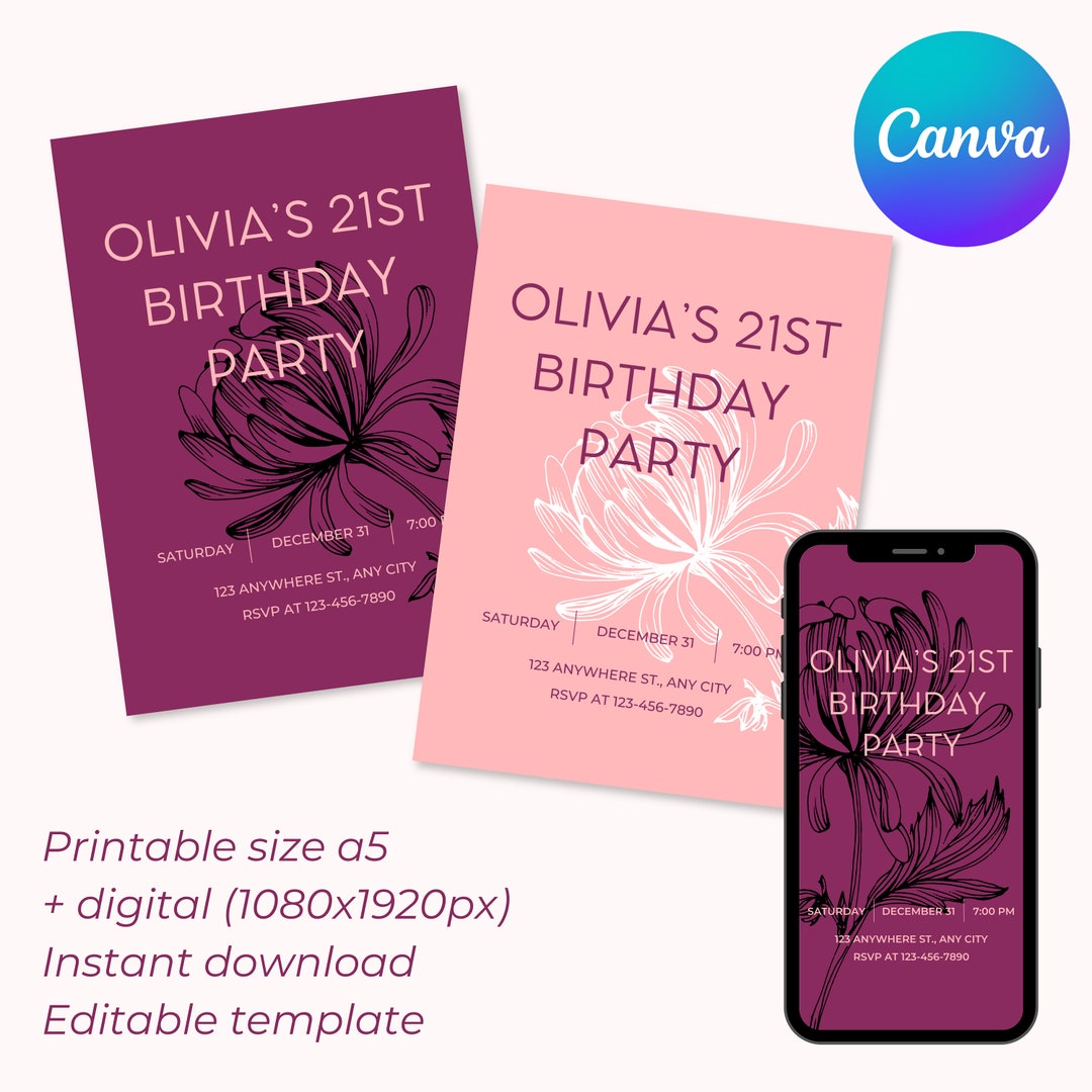 Editable Template Invitation Birthday Use on Your Phone or Printed in ...