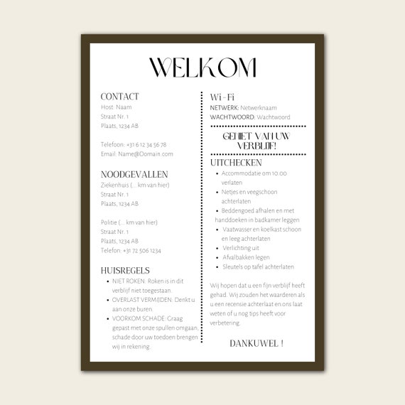 Dutch Welcome Sign Template Airbnb DUTCH Welkom - Etsy