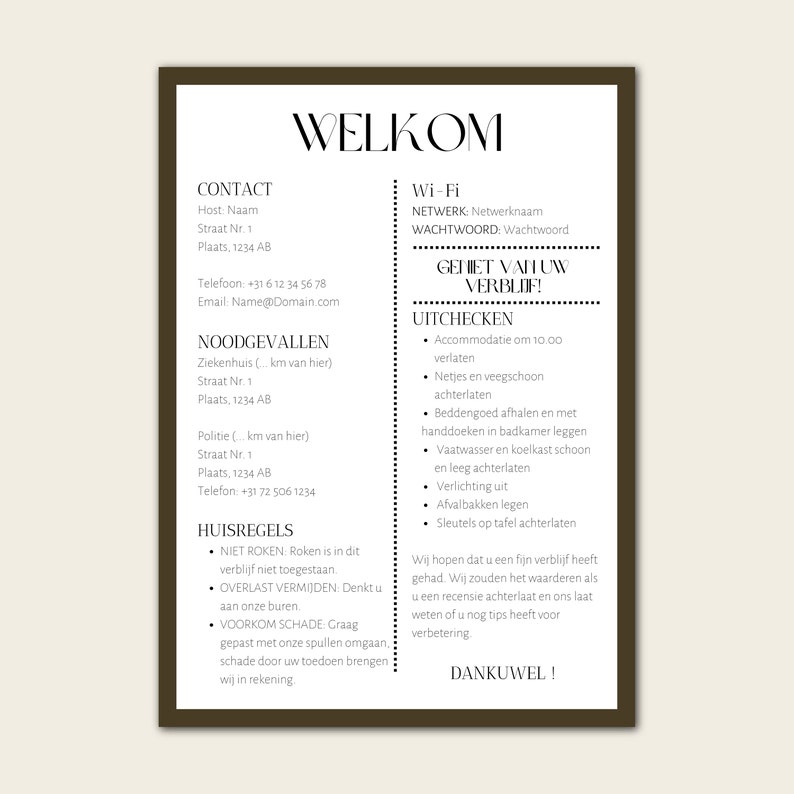 Dutch Welcome Sign Template | Airbnb | DUTCH | Welkom | Checkout ...