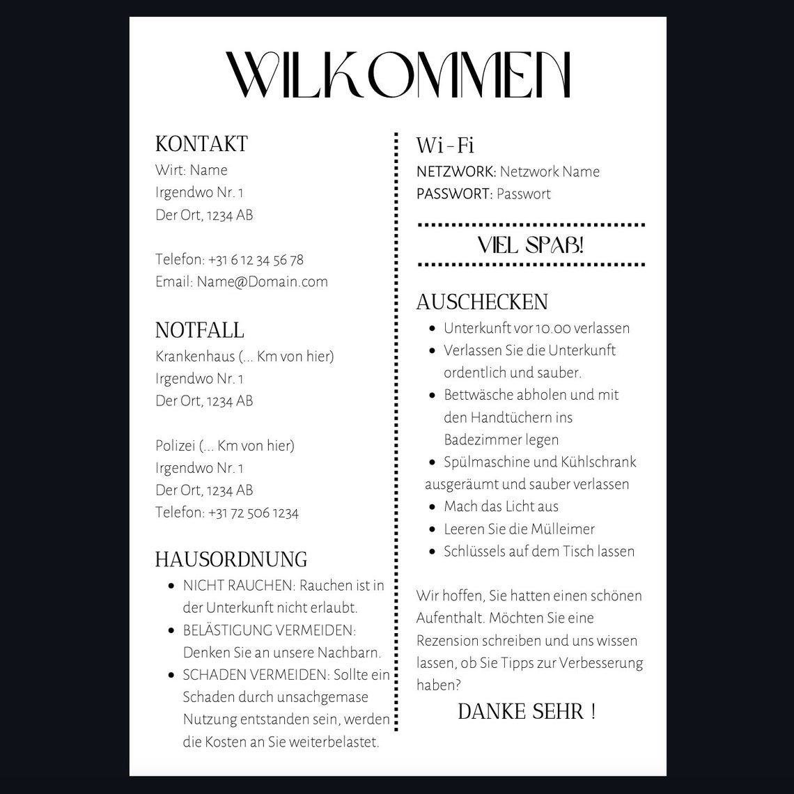 Dutch Welcome Sign Template | Airbnb | DUTCH | Welkom | Checkout ...