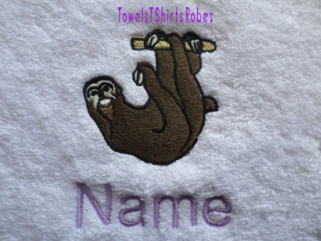 Embroidered Sloth Towel: Personalized Cotton Bath or Hand Towel - Etsy UK