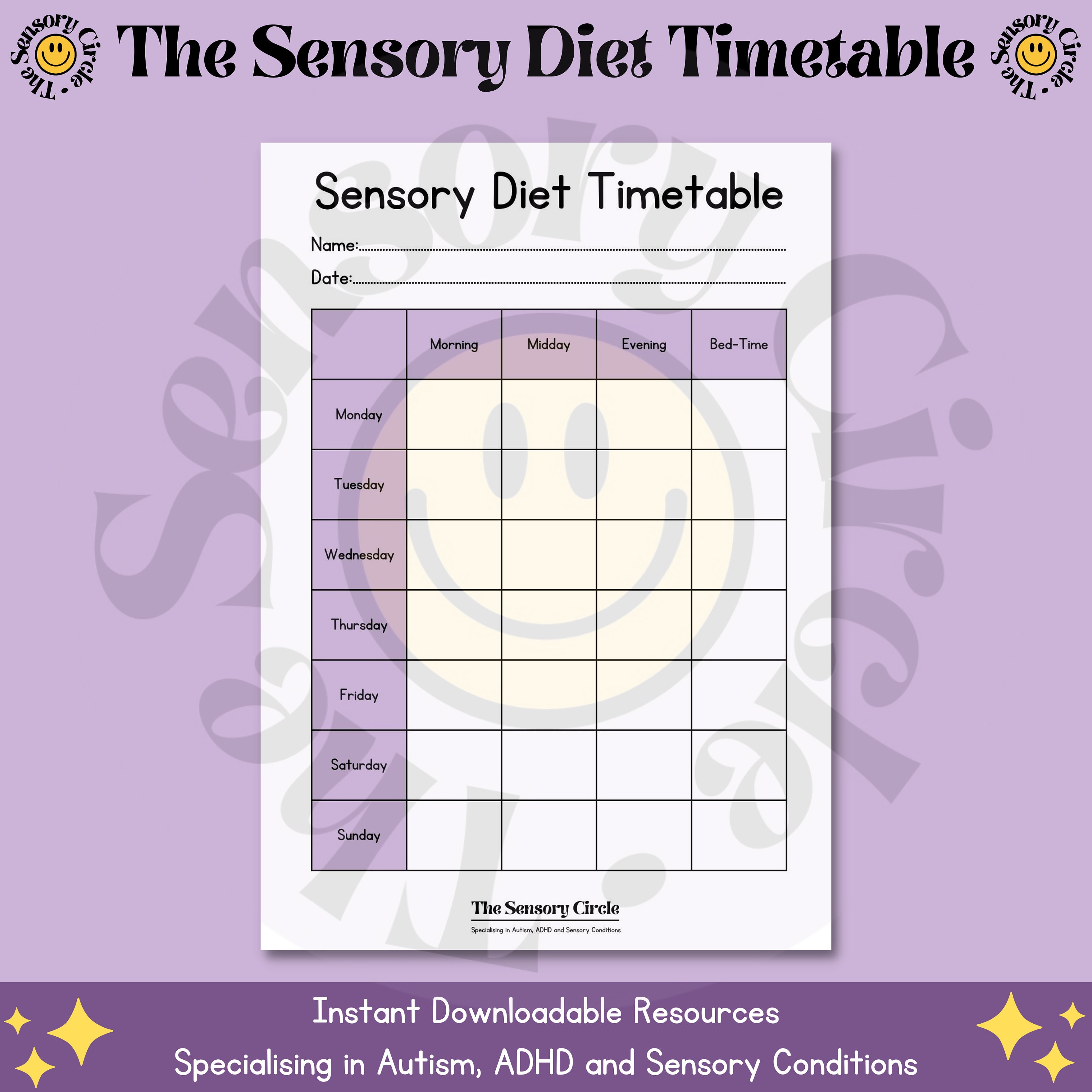 The Sensory Diet Timetable Educational SEN Resource Autism, ADHD and ...