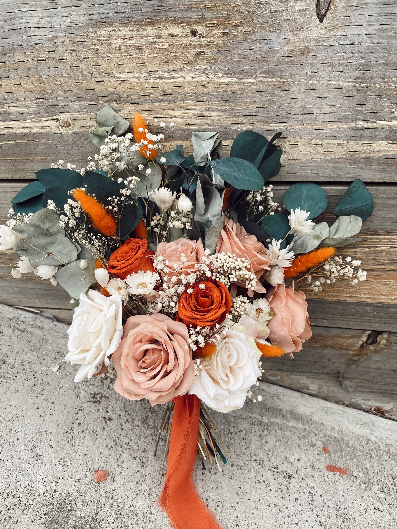 Rusty/ Terracotta Bouquet/ Wedding Bouquet/ Everlasting/ Silk Roses ...