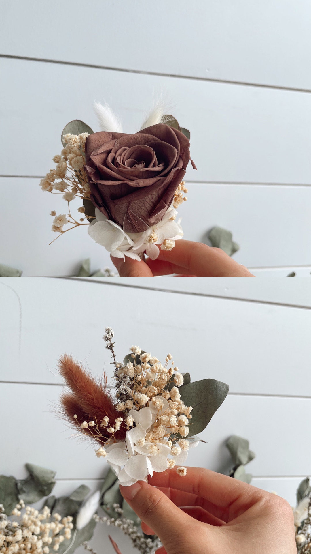 Buttonhole/ Boho/ Brown Rose/ Rustic/ Dried Flowers/ Wedding/ Formal ...