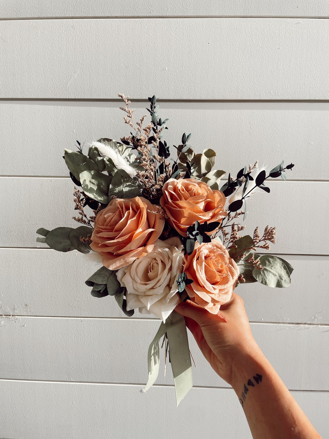 Bridal Bouquet/ Silk Roses/ Dried and Preserved/ Wedding Flowers ...