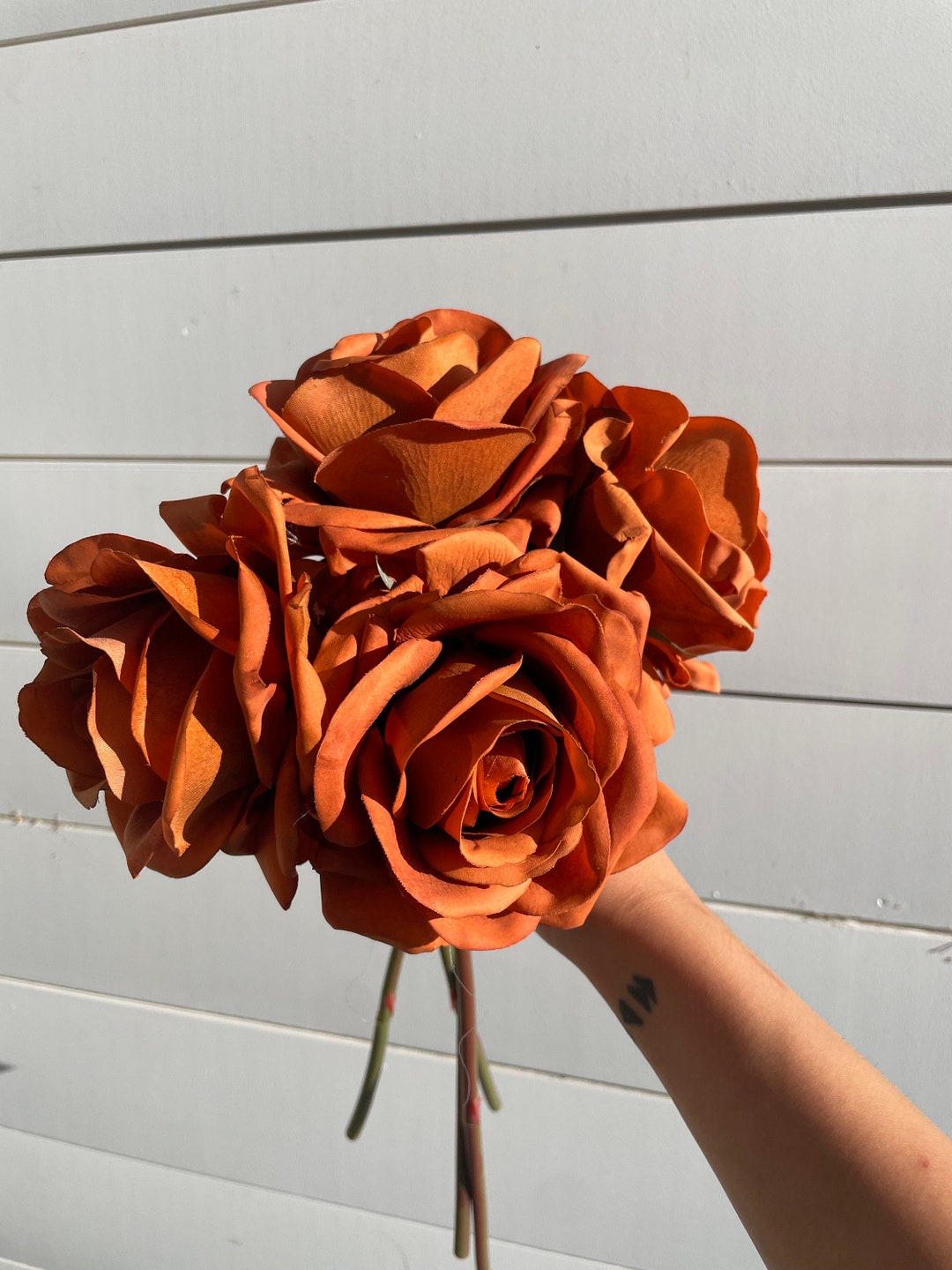 Real Touch Large Rose/ Burnt Orange Rose/ Latex Rose/ Home Decor ...