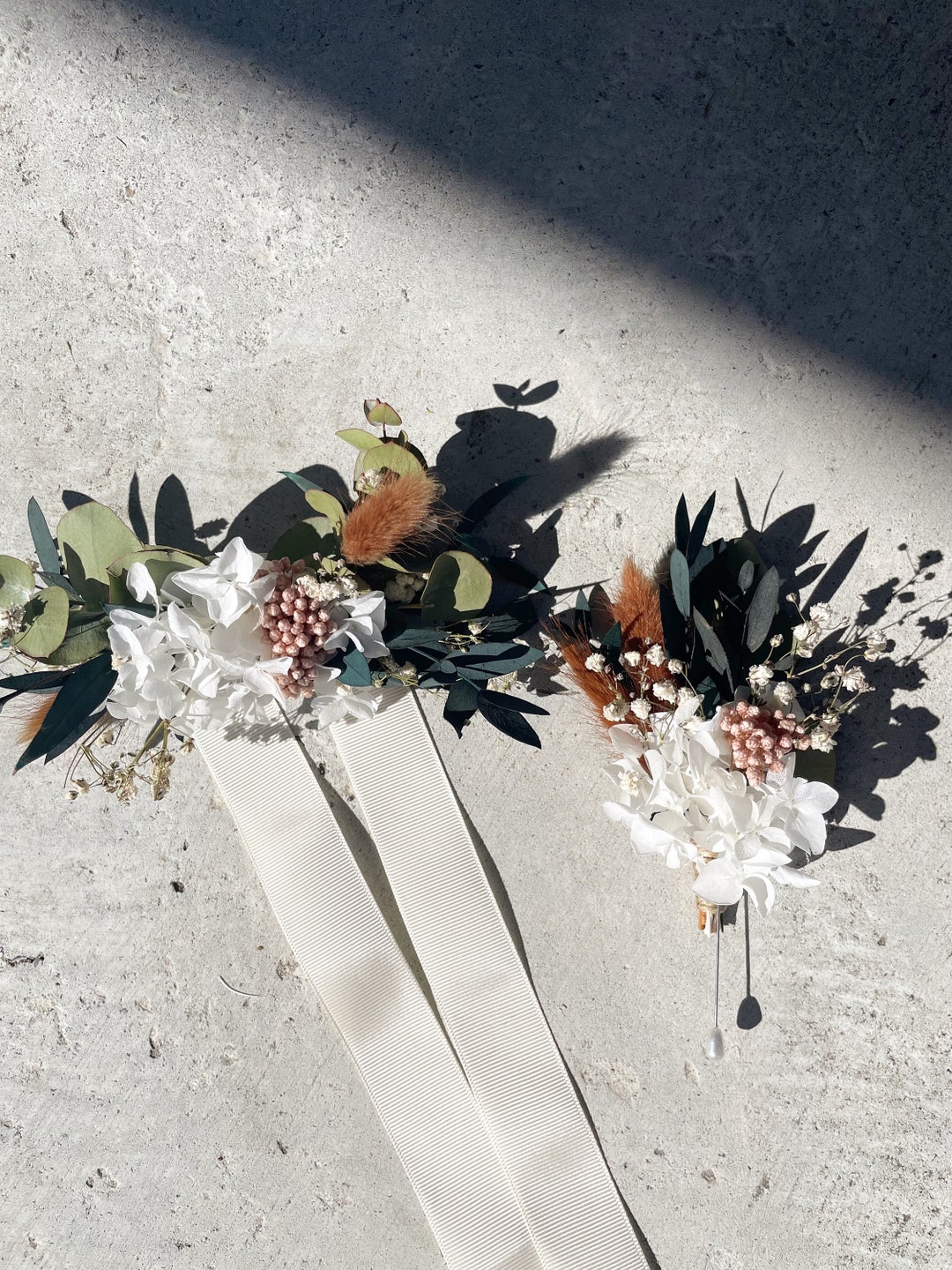 Buttonhole/ Boho/ Latte Rose/ Rustic/ Dried Flowers/ Wedding/ Formal ...