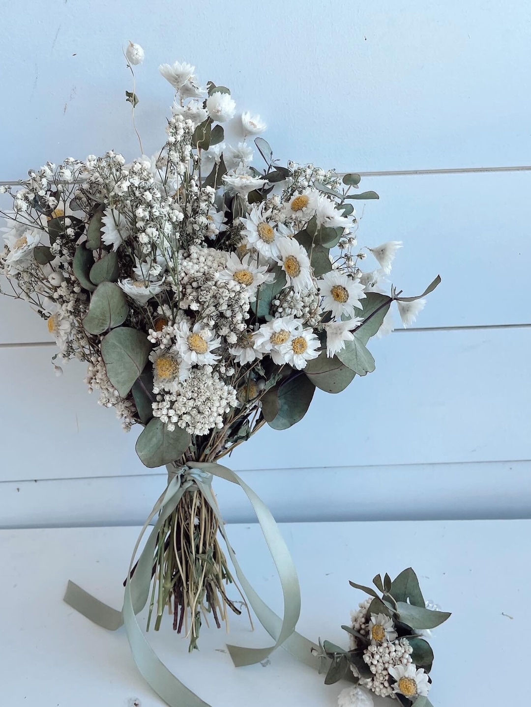 Dried Daisy Bouquet Baby Breath Eucalyptus Bridal Bouquet