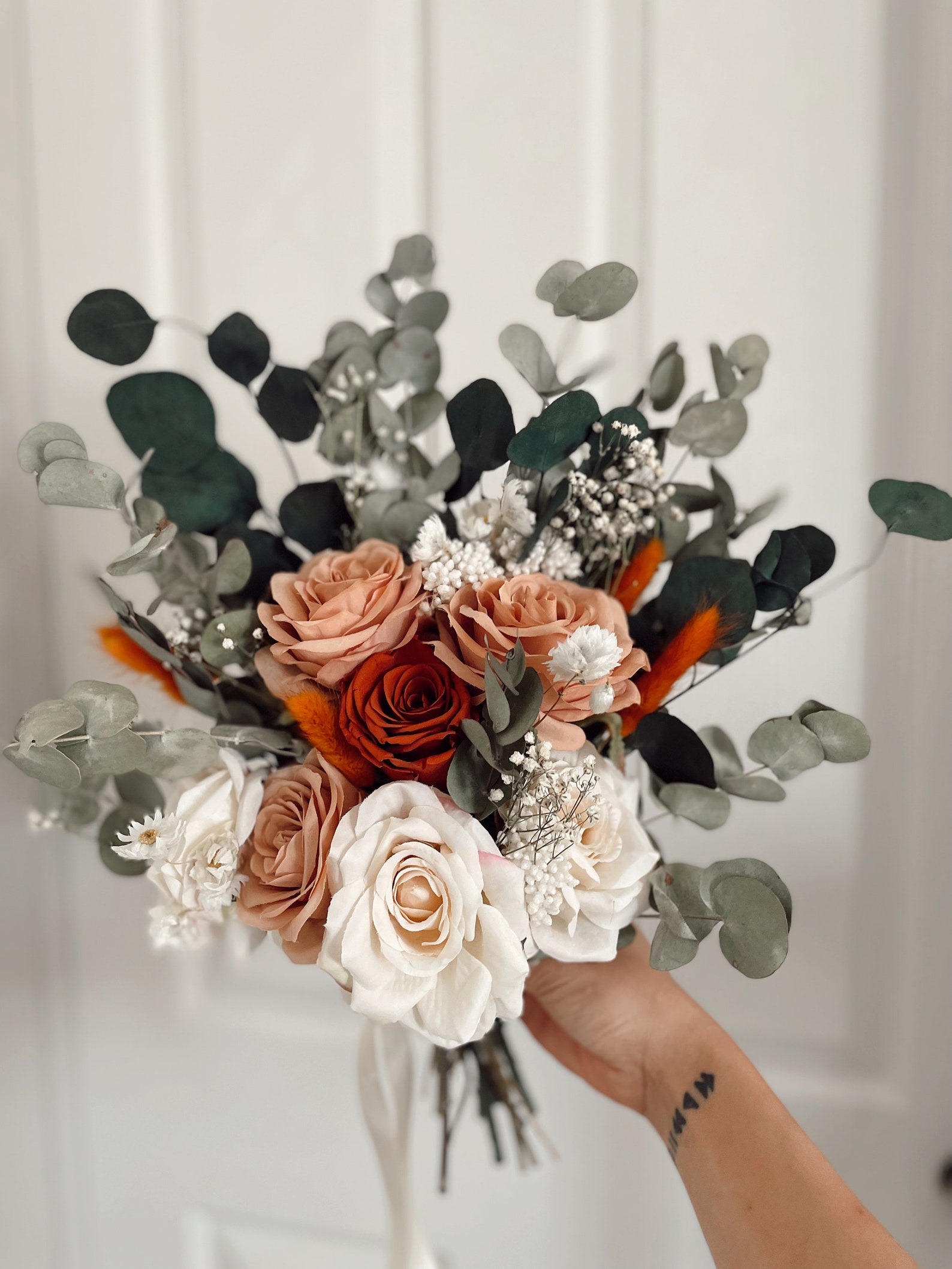 Rusty/ Terracotta Bouquet/ Wedding Bouquet/ Everlasting/ Silk Roses ...