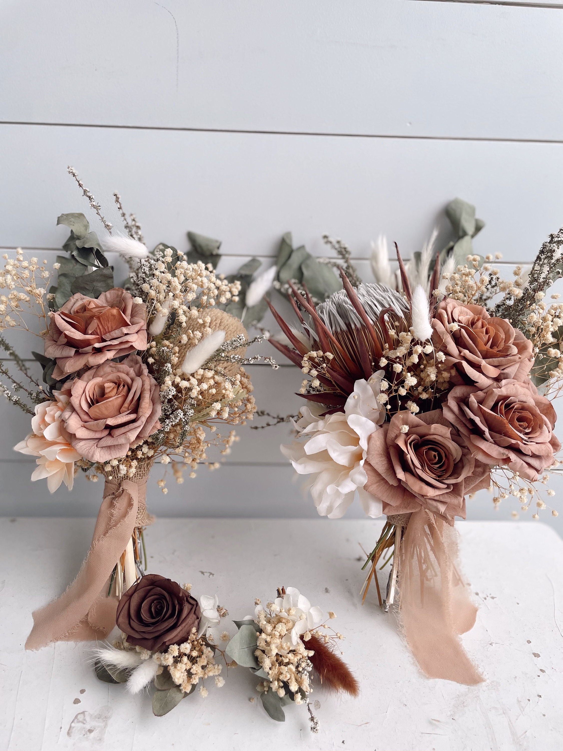 Native/ King Protea/ Silk Rose/ Dried and Preserved/ Bridal Bouquet ...