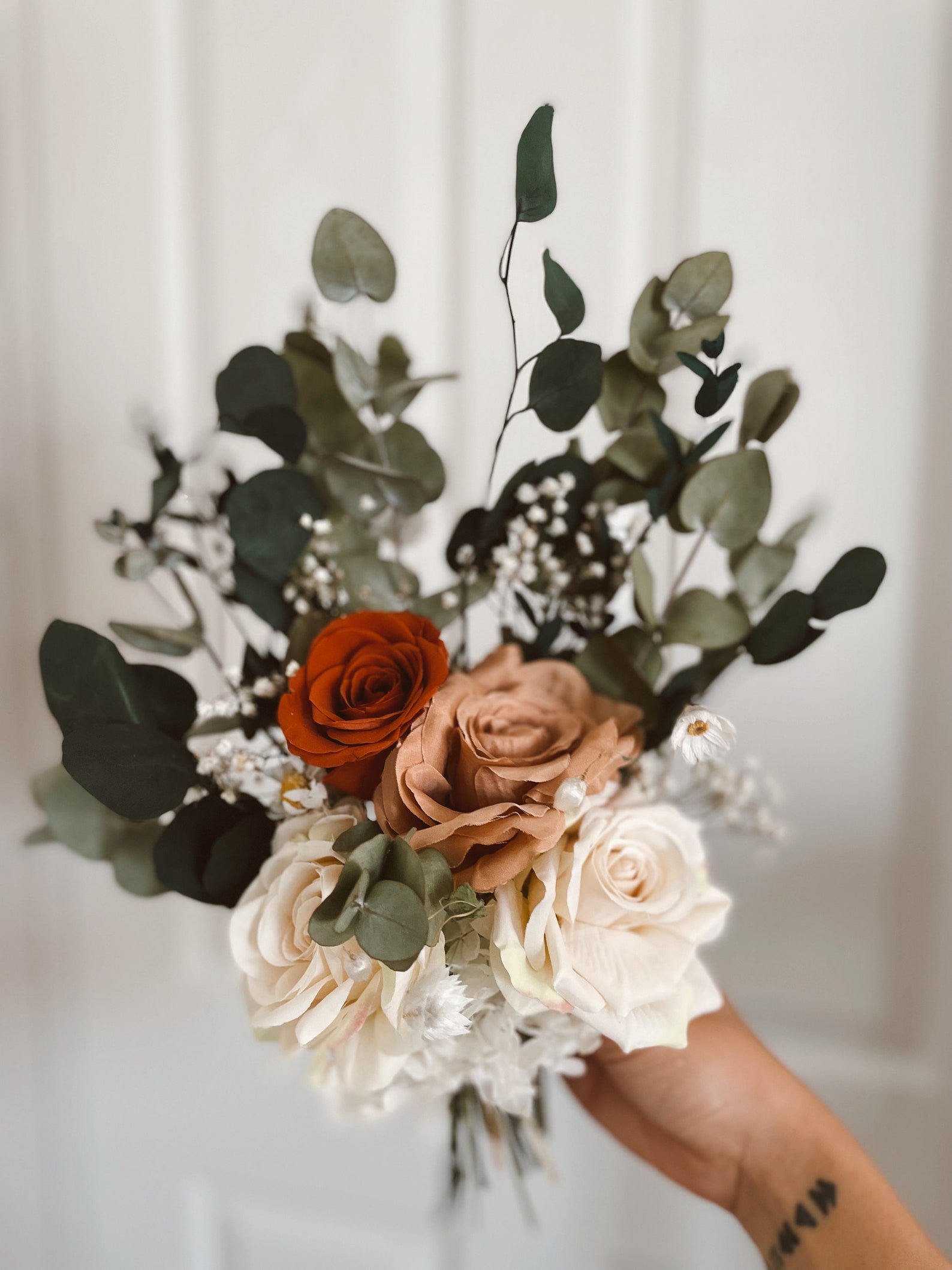 Rusty/ Terracotta Bouquet/ Wedding Bouquet/ Everlasting/ Silk Roses ...