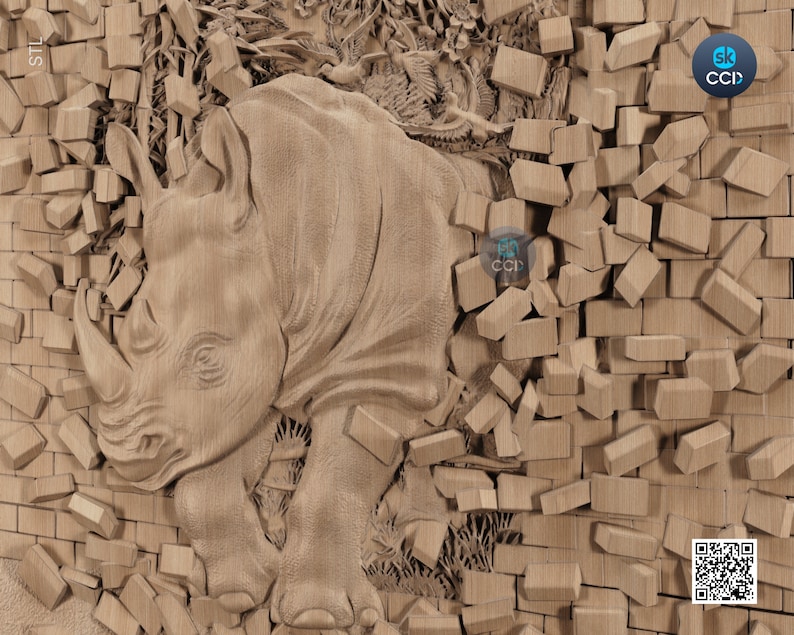 Buy Wood Wall Art Rhinocer STL Model CNC Router Carving Artcam Online ...