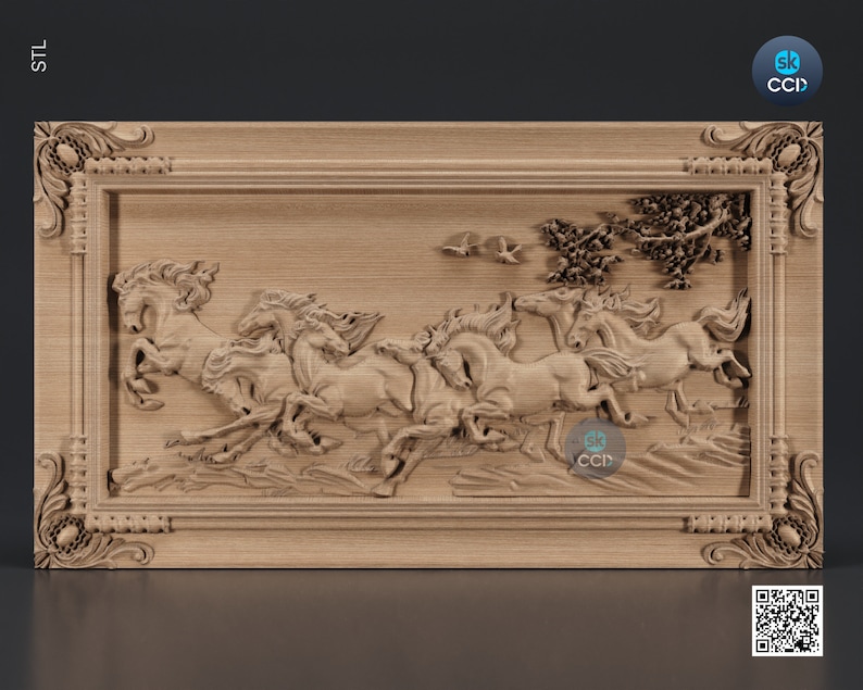 7 Horse 3D Relief Model in STL Format CNC Router Carving Engraving ...