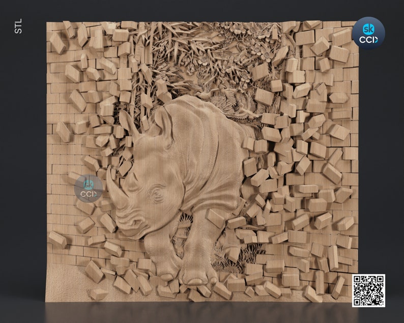 Wood Wall Art, Rhinocer STL Model, CNC Router Carving Artcam File, Wall ...