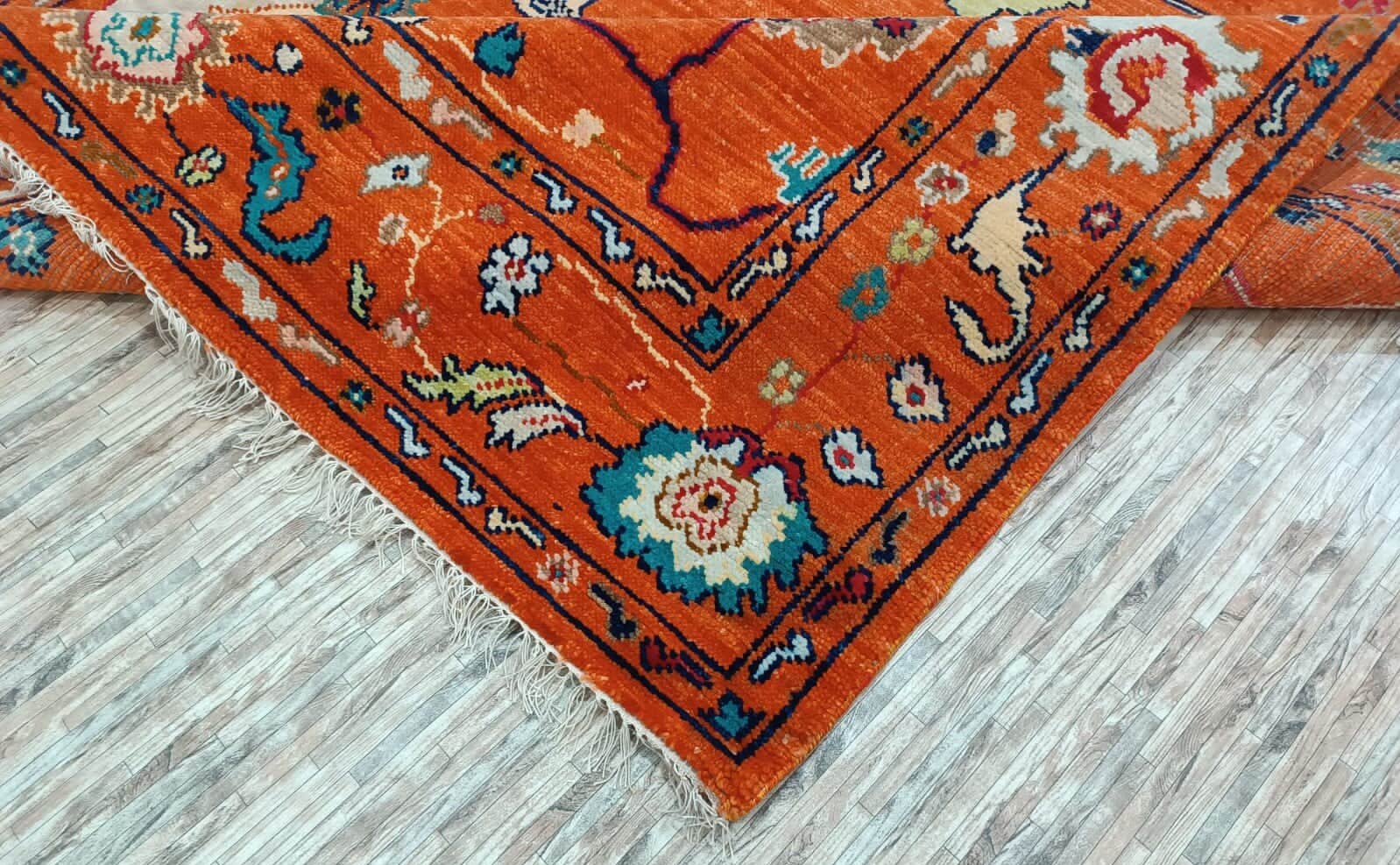 Rust Orange Modern Oushak Turkish Rug Orange Border, Colorful Dining ...