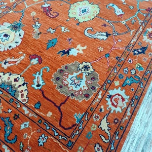 Rust Orange Modern Oushak Turkish Rug - Orange Border, Colorful Dining ...