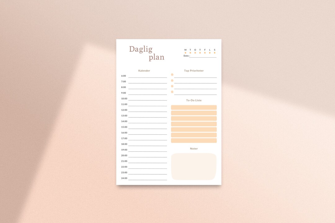 Daglig Plan Kalender PDF Print Selv - Etsy