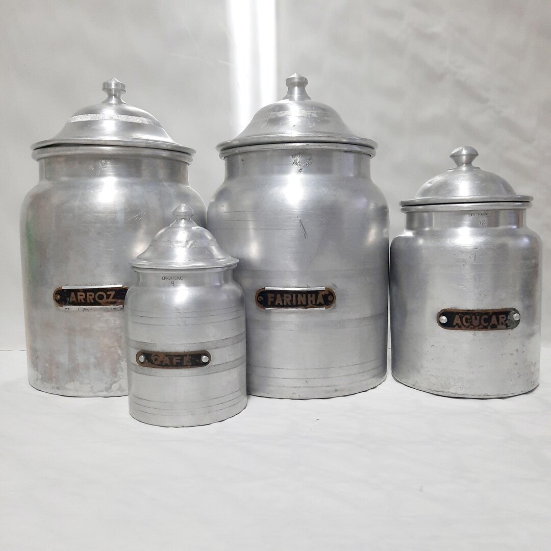 Vintage Aluminum Food Container Set. Rustic Aluminum Kitchen Utensils ...