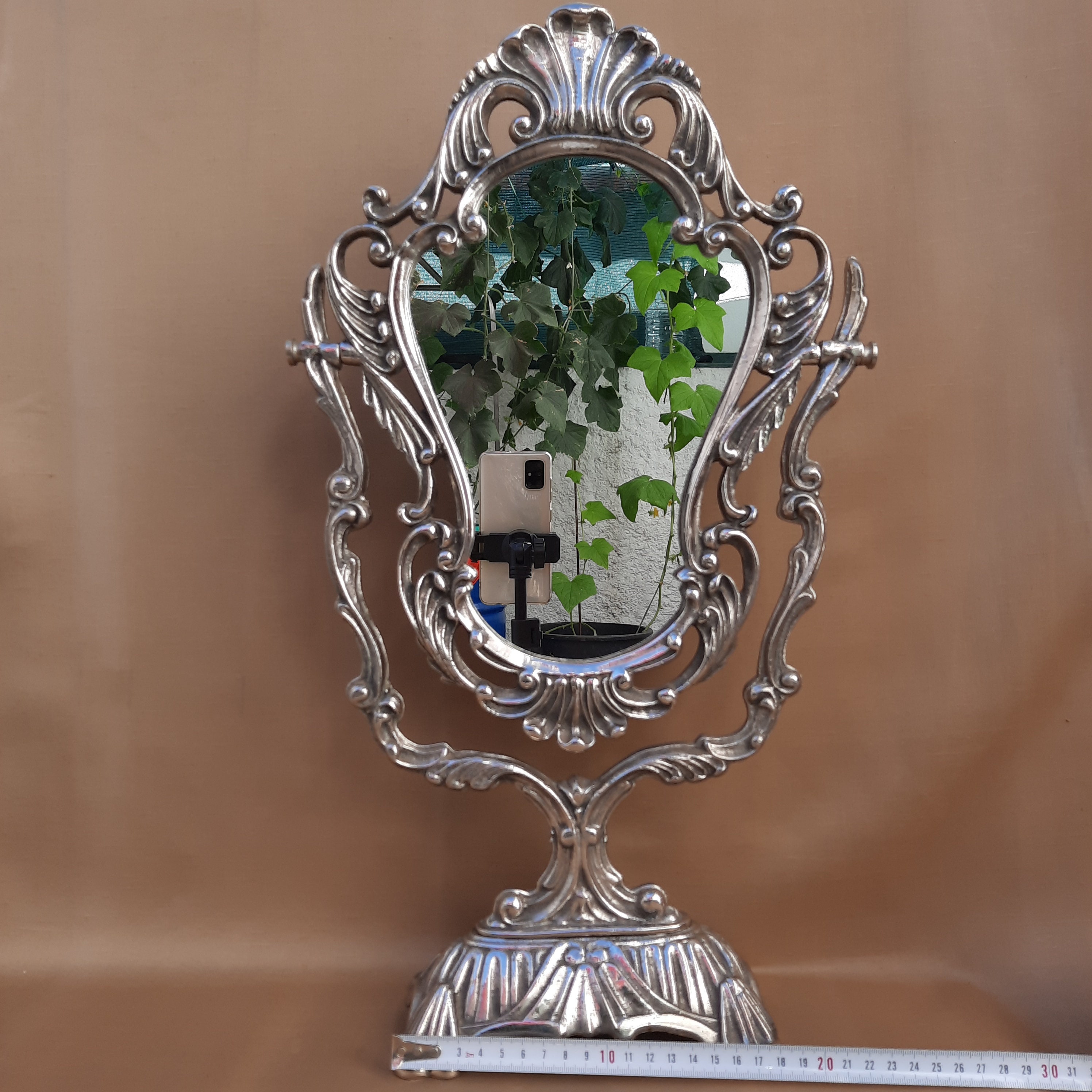 Antique Table Mirror/large Brass Leg Mirror/portuguese Vintage - Etsy