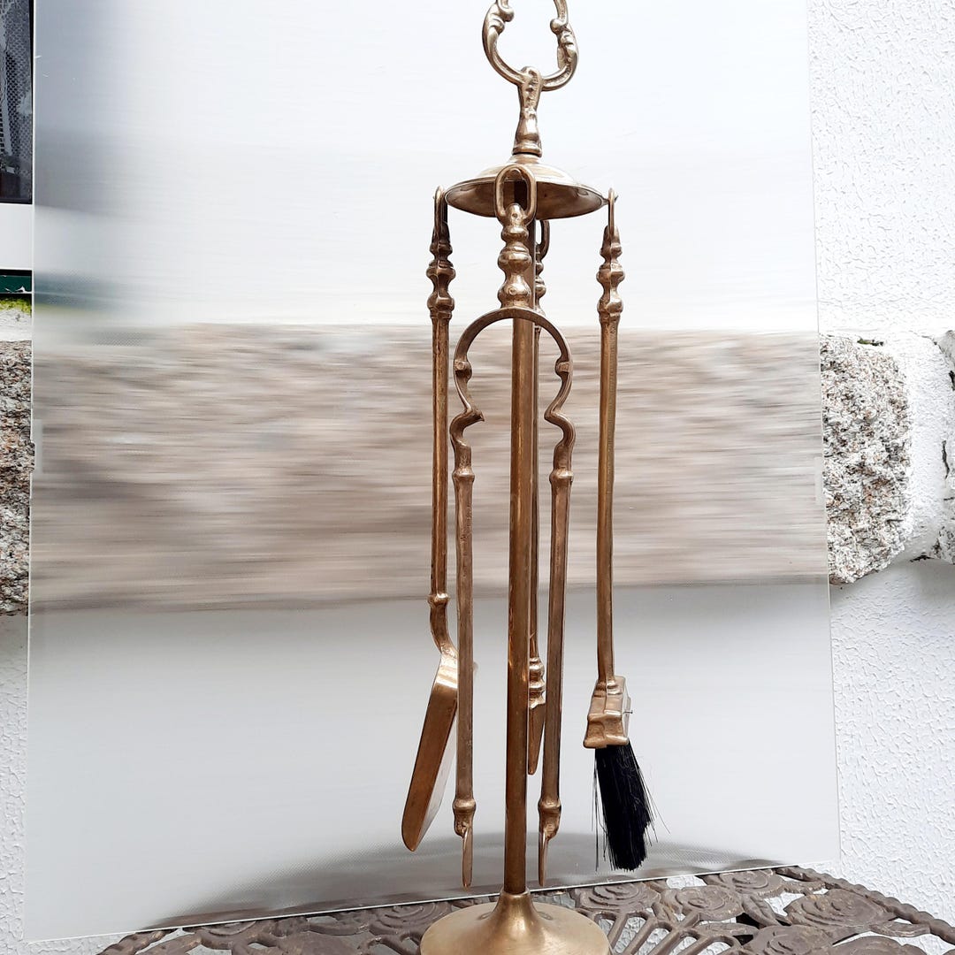 Vintage Fireplace Accessory Set. Brass Fireplace Set - Etsy