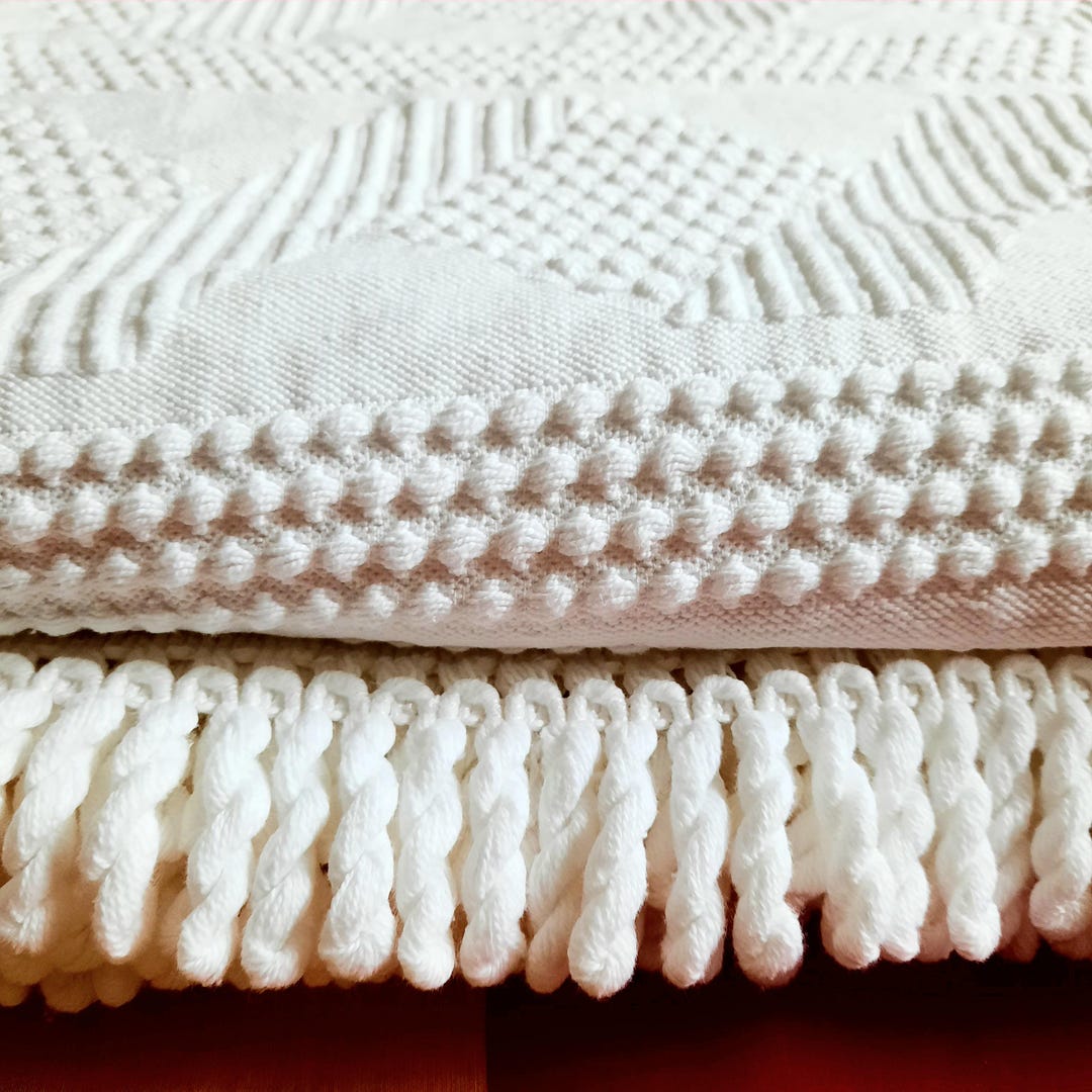 White Textured Fringe Bedspread – Soft Cotton Throw – Boho Bedding ...