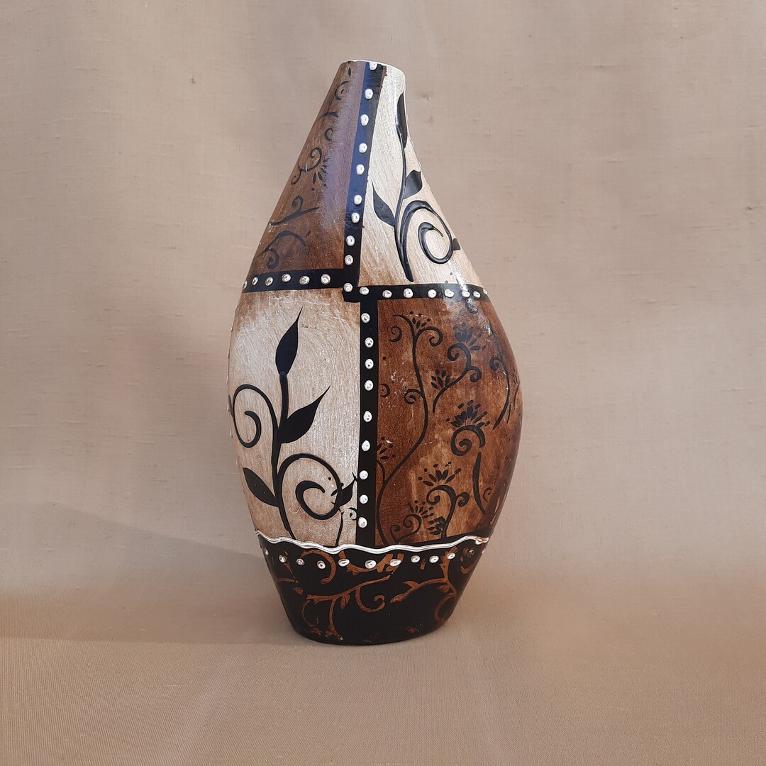 Antique Ceramic Vase: Hand-painted Floral Ornament, Narrow Neck - Etsy