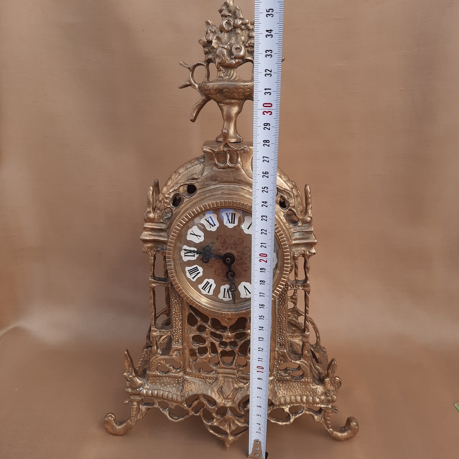 Brass Alloy Clock, Quartz Mantel Clock, Desk Clock, Table Clock Retro ...