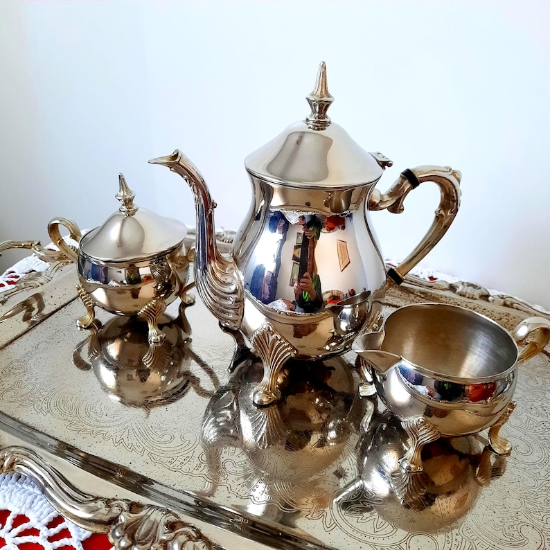 Vintage Silver Plated Tea and Coffee Set With Decorative Tray. - Etsy