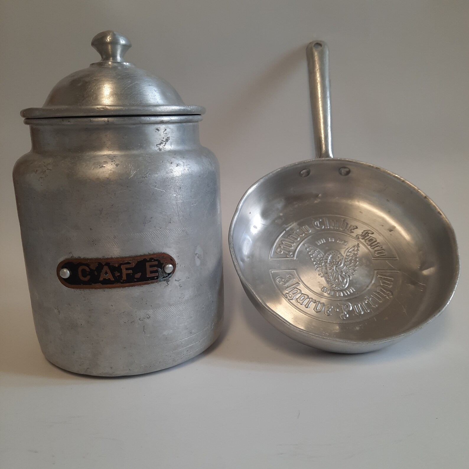 Antique Aluminum Coffee Storage Utensil and Vintage Small Frying Pan ...