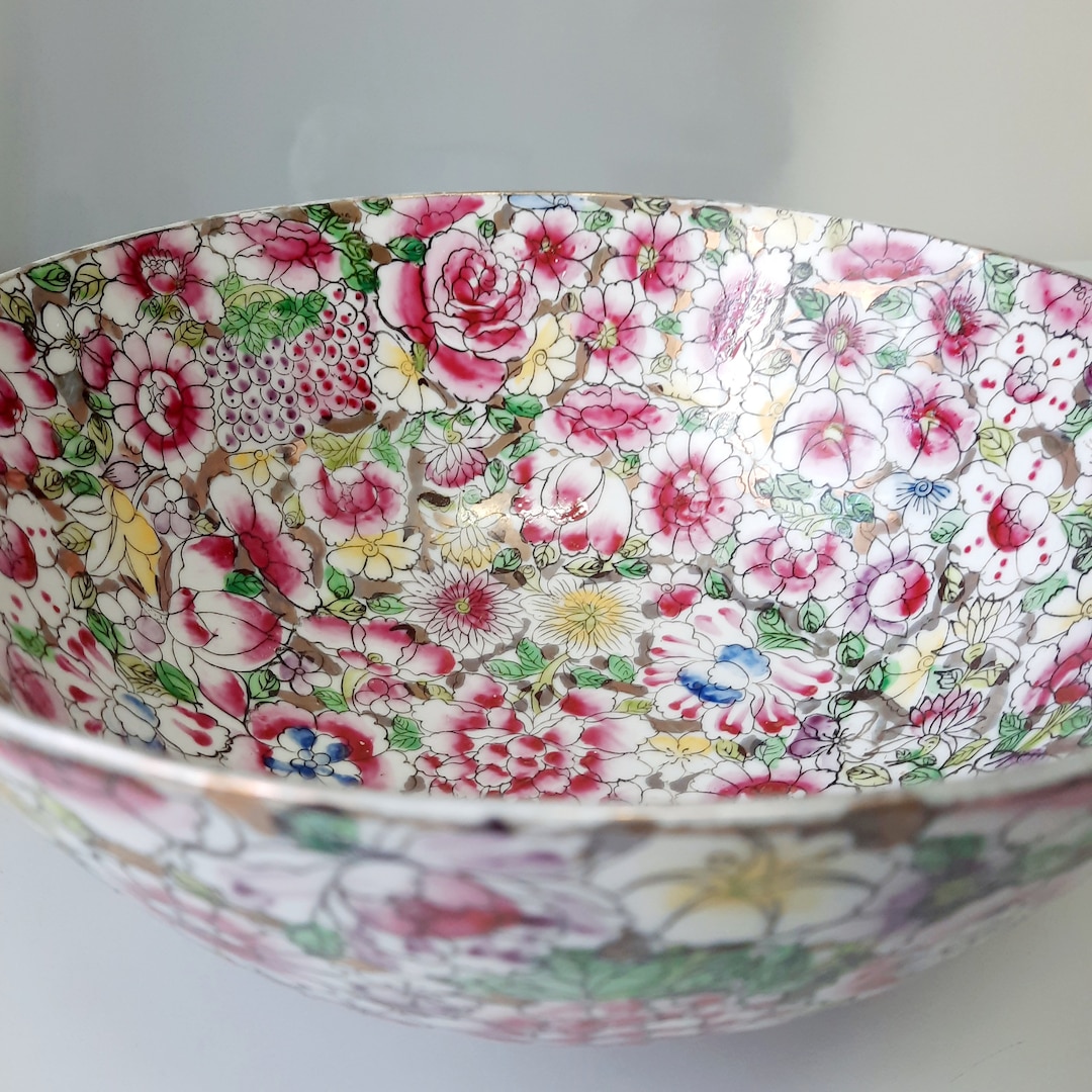 Vintage Large Mille Fleurs Floral Bowl/ Famille Rose Decorative Bowl ...