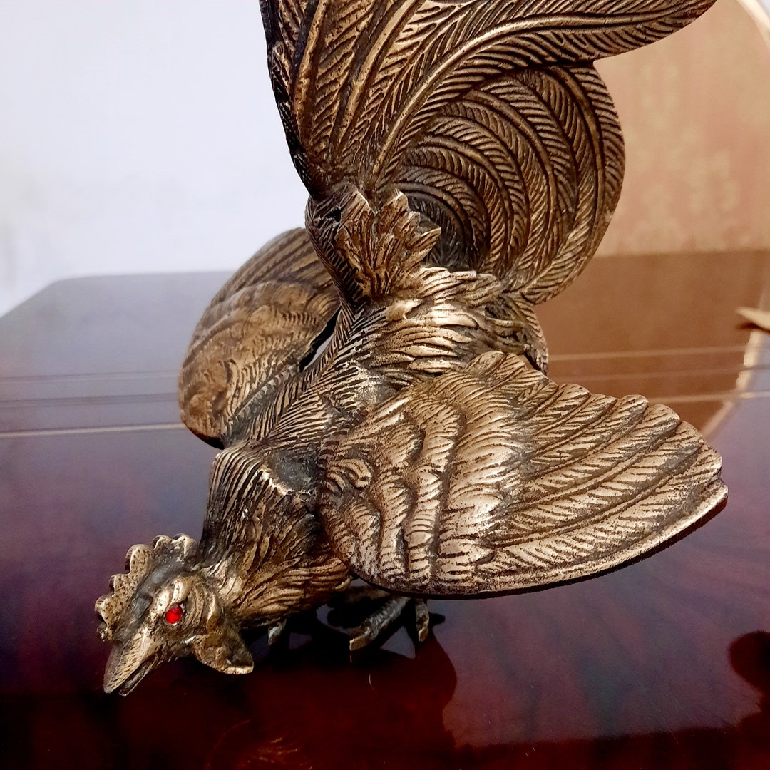 Vintage Rooster Figurine. Brass Fighting Cock. the Famous Symbol of ...