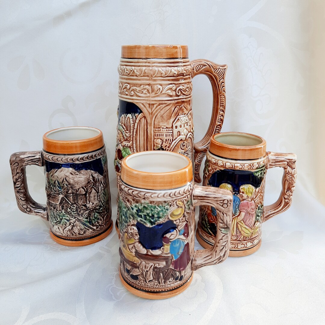 Vintage Ceramic Beer Set. Jug and Three Beer Mugs - Made in Japan. Set ...