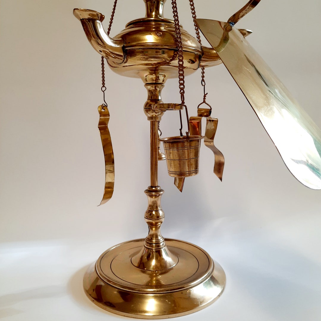 Antique Brass Oil Lamp. Oil Lamp With Three Wicks. Decorative Lamp With ...