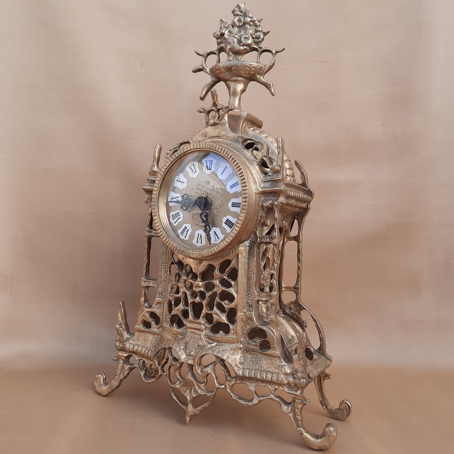 Brass Alloy Clock, Quartz Mantel Clock, Desk Clock, Table Clock Retro ...