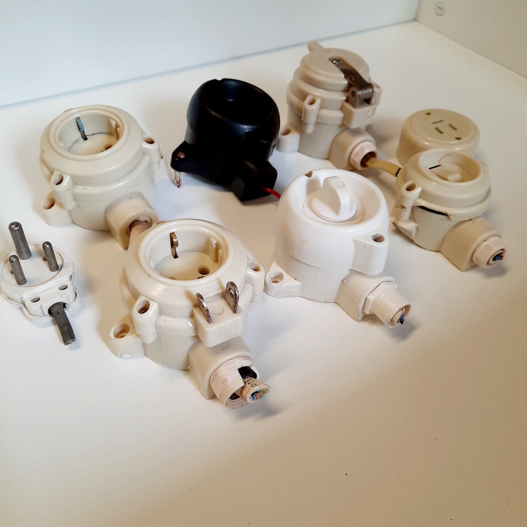 Vintage Bakelite Electric Switches and Sockets: Industrial Style (7 Pcs ...