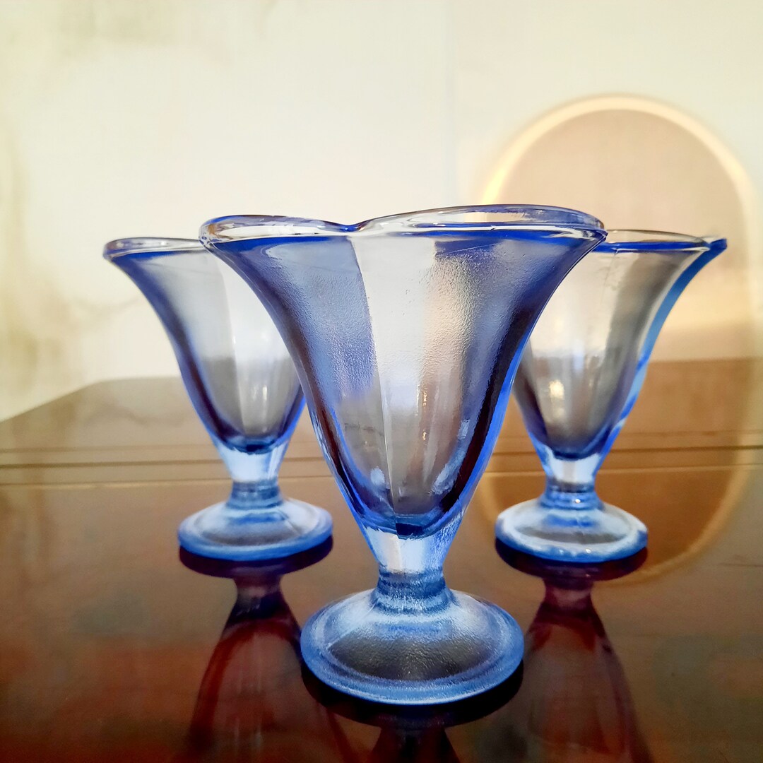 Set of 3 Blue Glass Ice Cream Bowls. Dessert Bowl. Vintage Bowls for ...