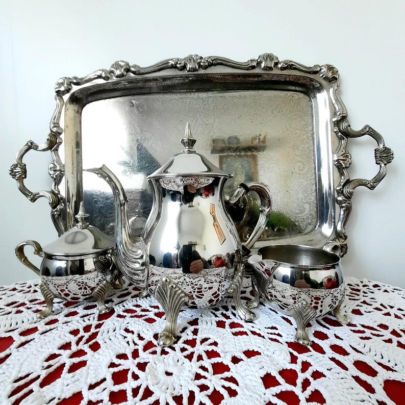 Vintage Silver Plated Tea and Coffee Set With Decorative Tray. - Etsy