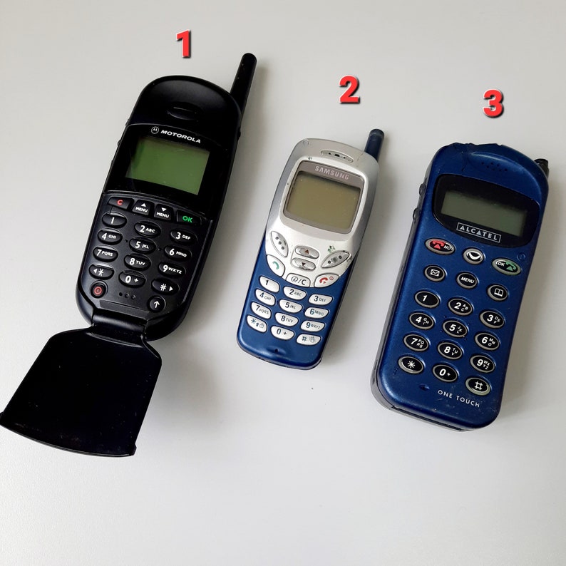 Three Vintage Cell Phones Samsung, Motorola and Alcatel. Rare Vintage ...