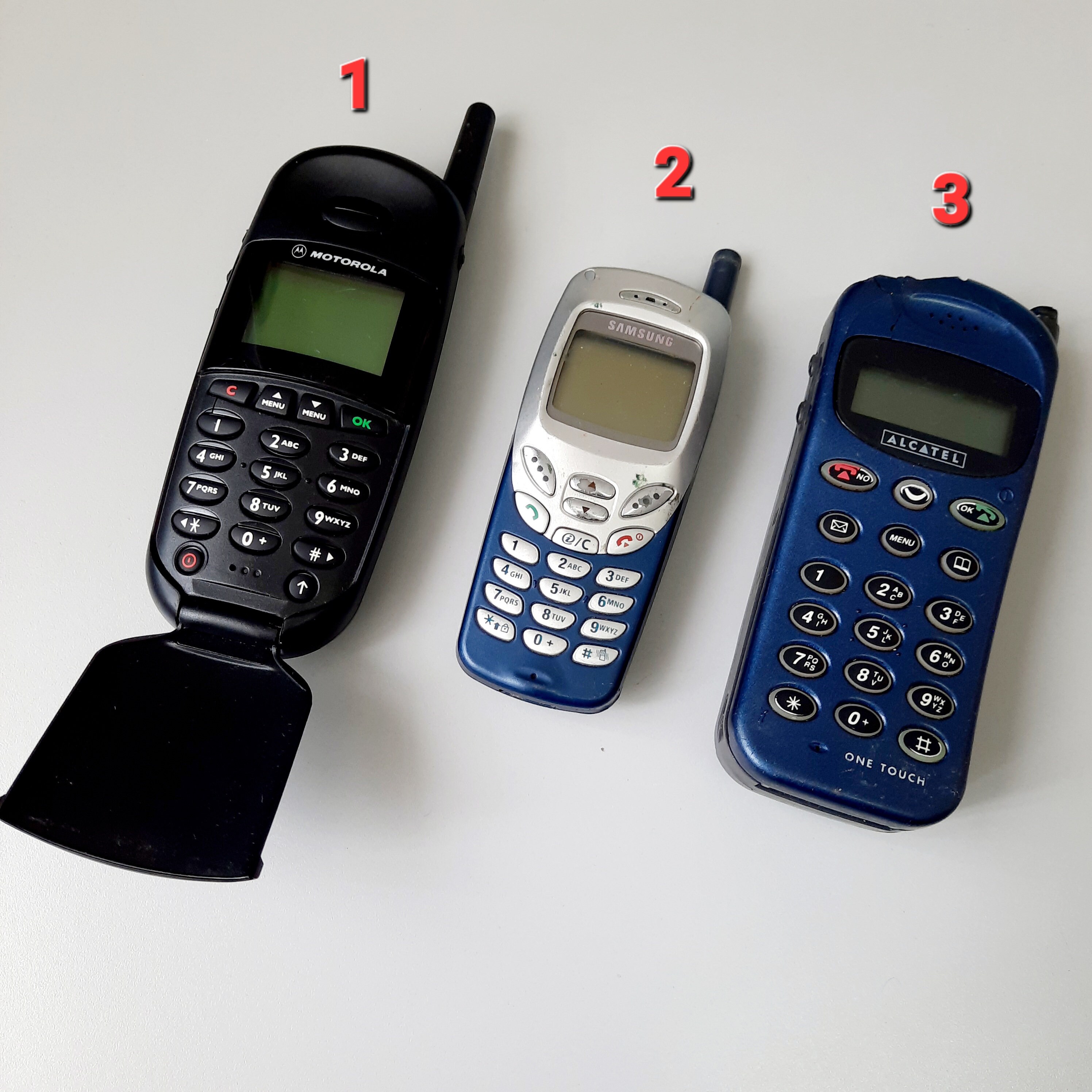 Three Vintage Cell Phones Samsung, Motorola and Alcatel. Rare Vintage ...