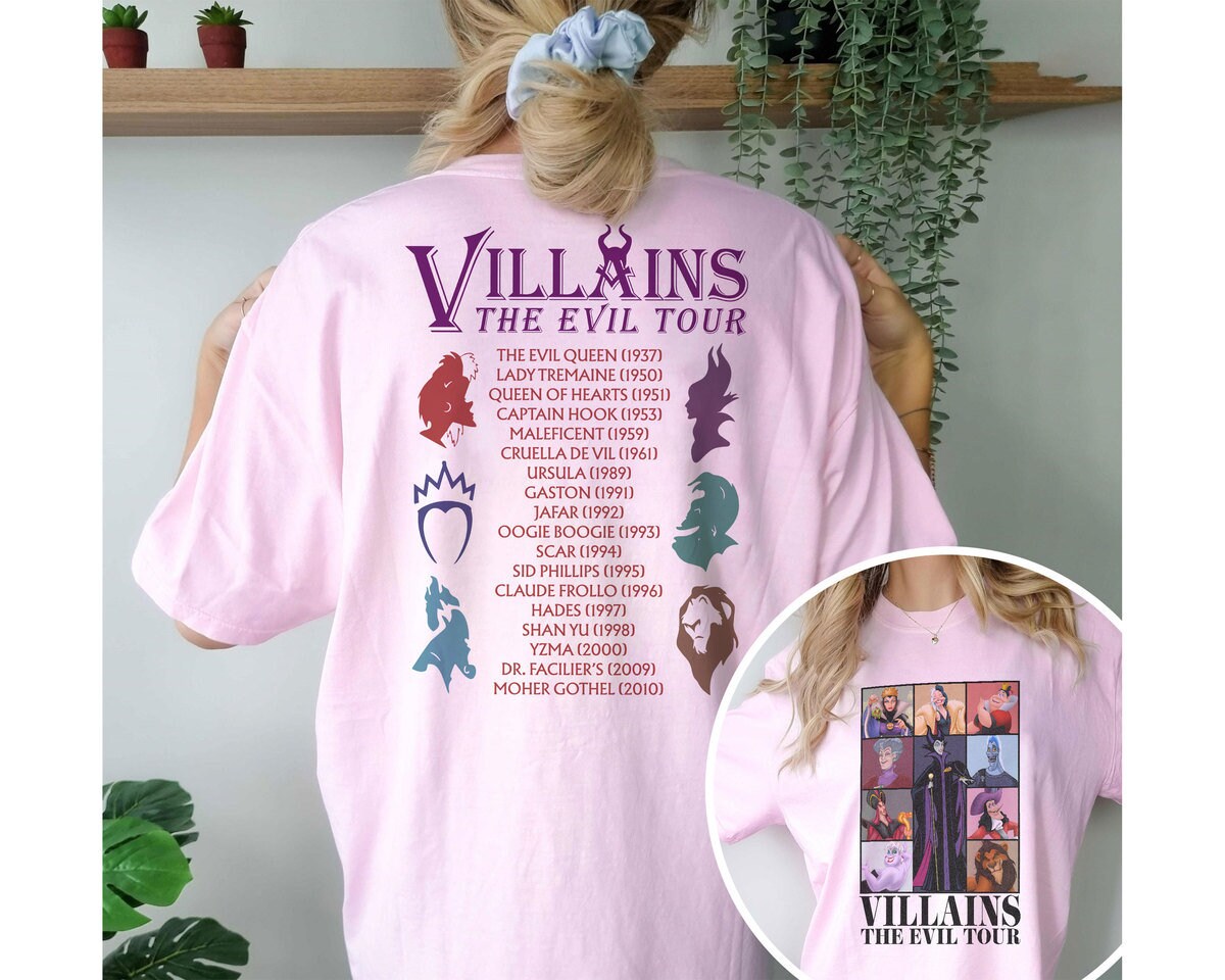 Two-sided Vintage Disney Villains Evil Tour Shirt, Retro Disney Villains Characters Concert ...