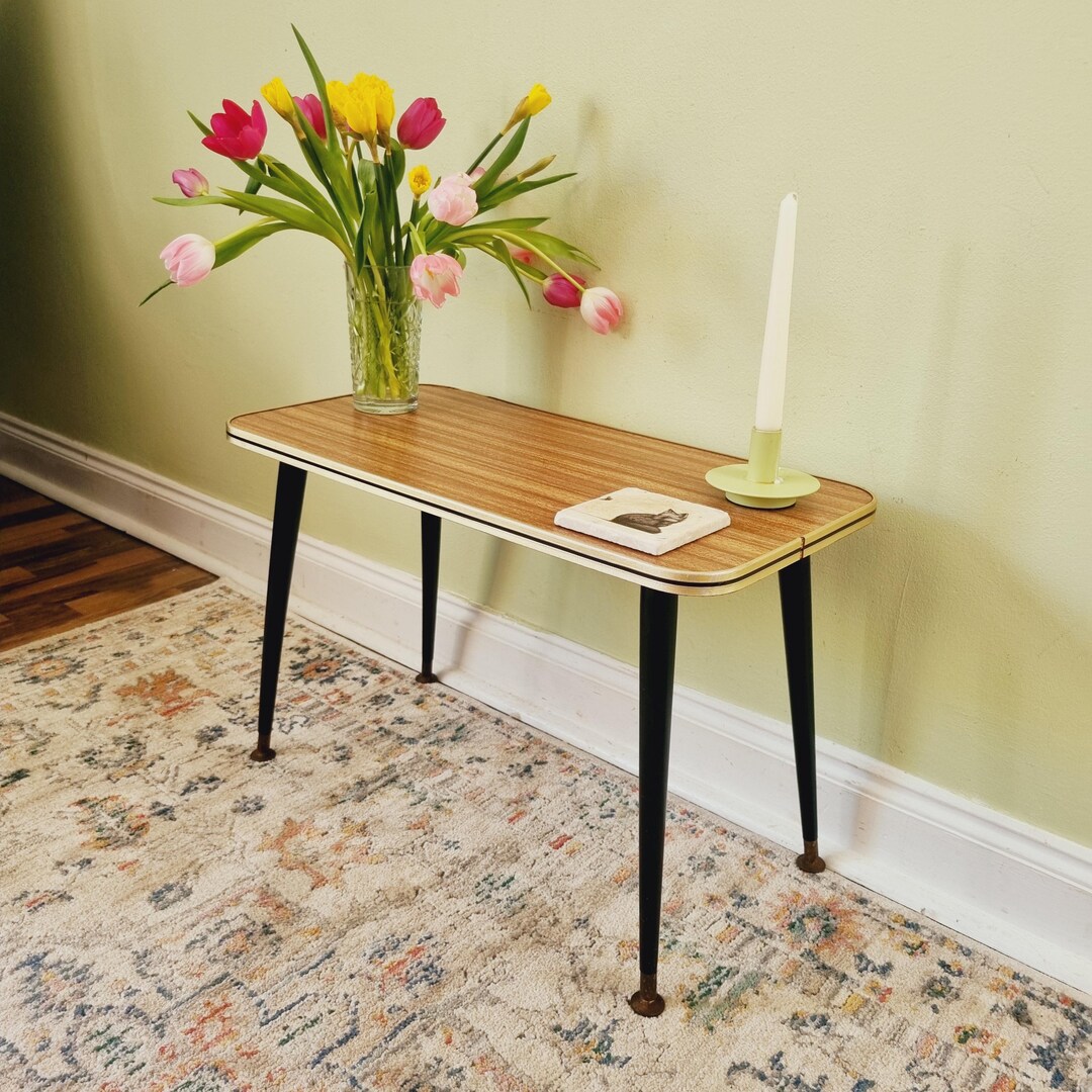 Vintage Mid Century Coffee Table: Atomic Formica Console, Dancette Legs ...