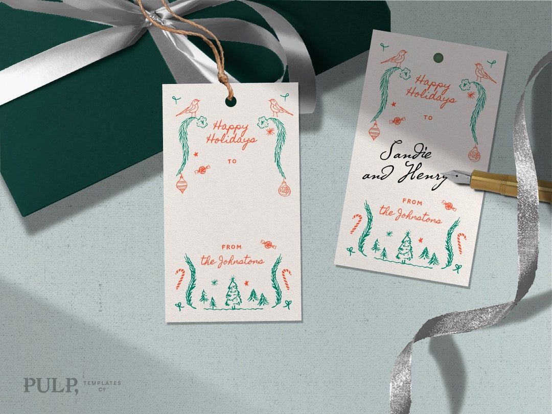 HOLIDAY GIFT TAG Template | Funky, Colorful Hand Drawn Christmas ...