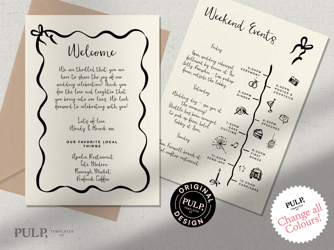 WEDDING WELCOME LETTER + Timeline Template | Itinerary | Welcome Note ...
