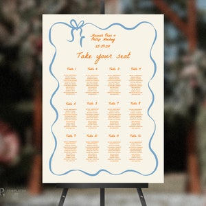 SEATING CHART TEMPLATE | Scallop Wavy Edge Ribbon Bow Wedding Reception ...