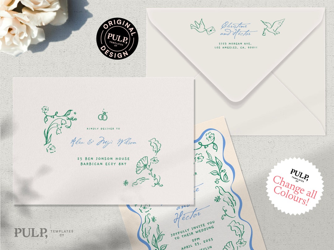PRINTABLE ENVELOPE ADDRESS Template | Whimsical Hand Drawn Illustration ...